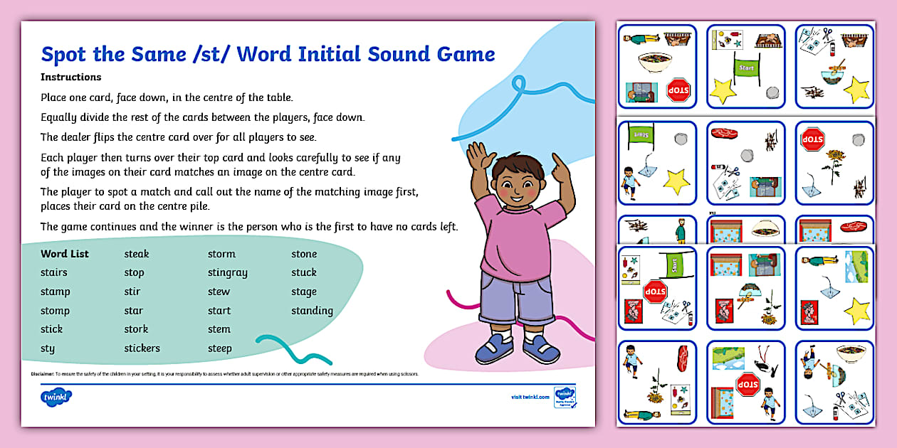 Spot the Same /st/ Word Initial Sound Game (teacher made)