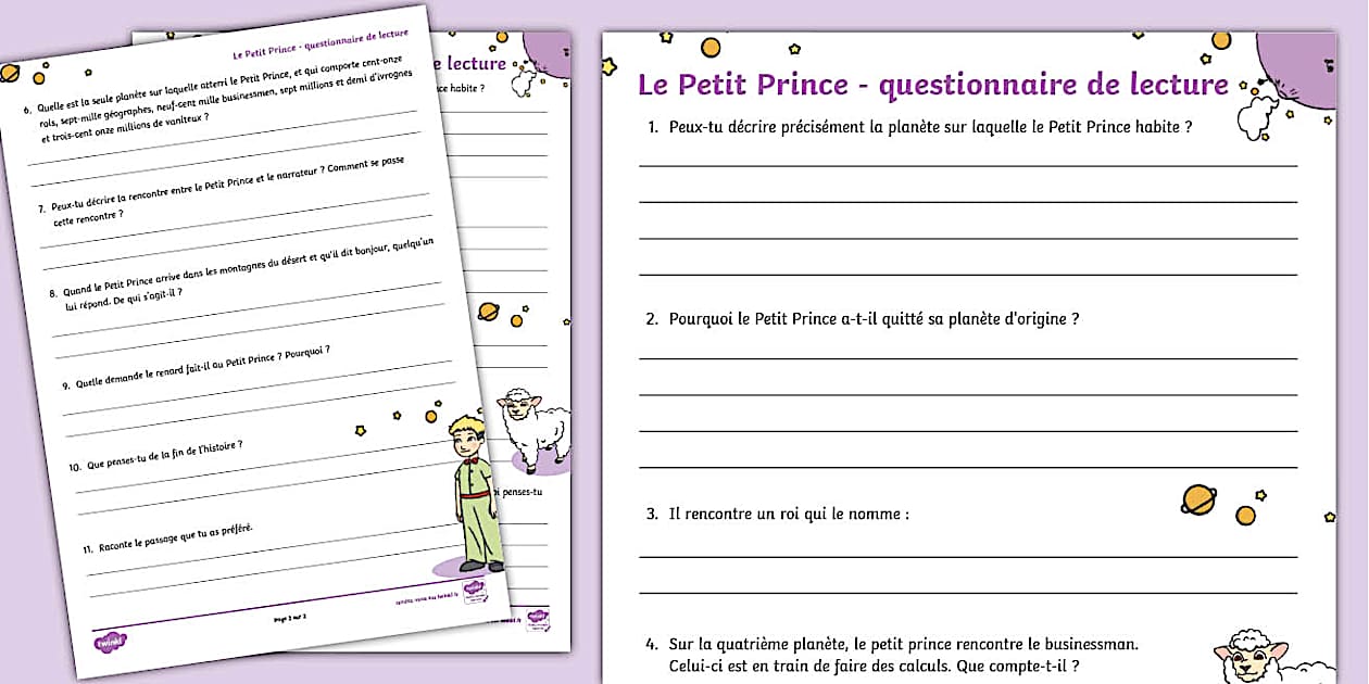Le Petit Prince - questionnaire de lecture (teacher made)