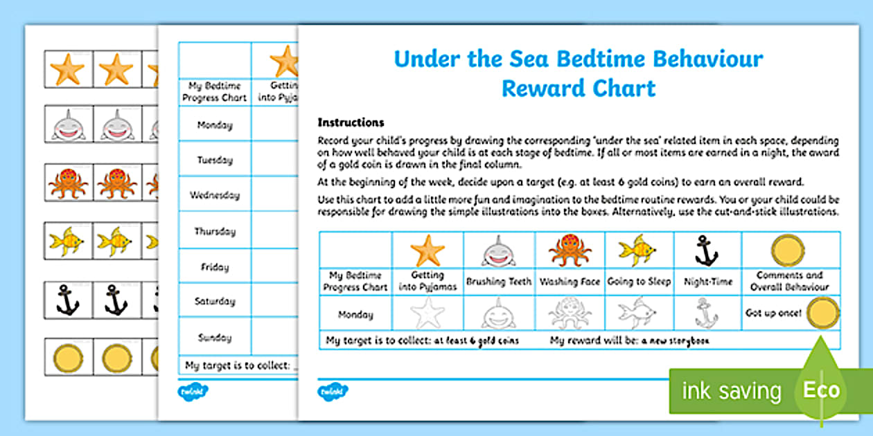 Under the Sea-Themed Bedtime Behaviour Reward Chart - Twinkl