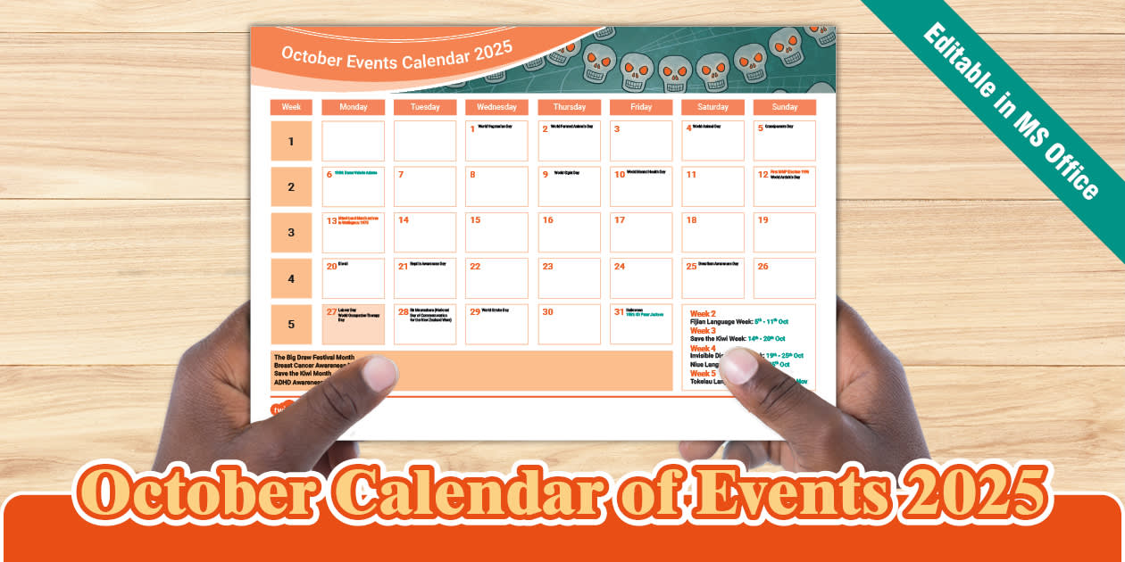 October Calendar of Events 2025 (teacher made) - Twinkl