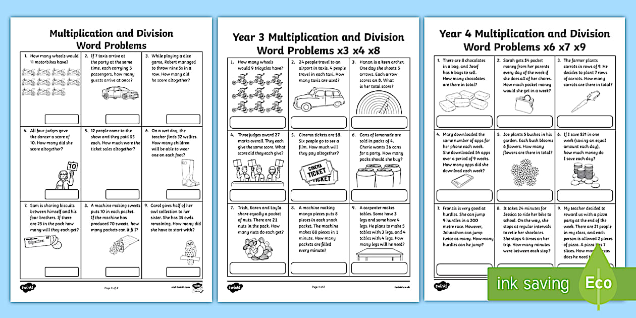 Multiplication and Division Word Problems Resource Pack