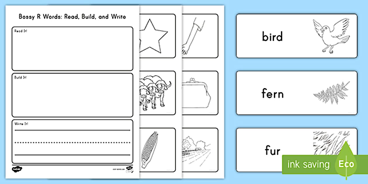 Bossy R Words: Read, Build, and Write Worksheet - Twinkl
