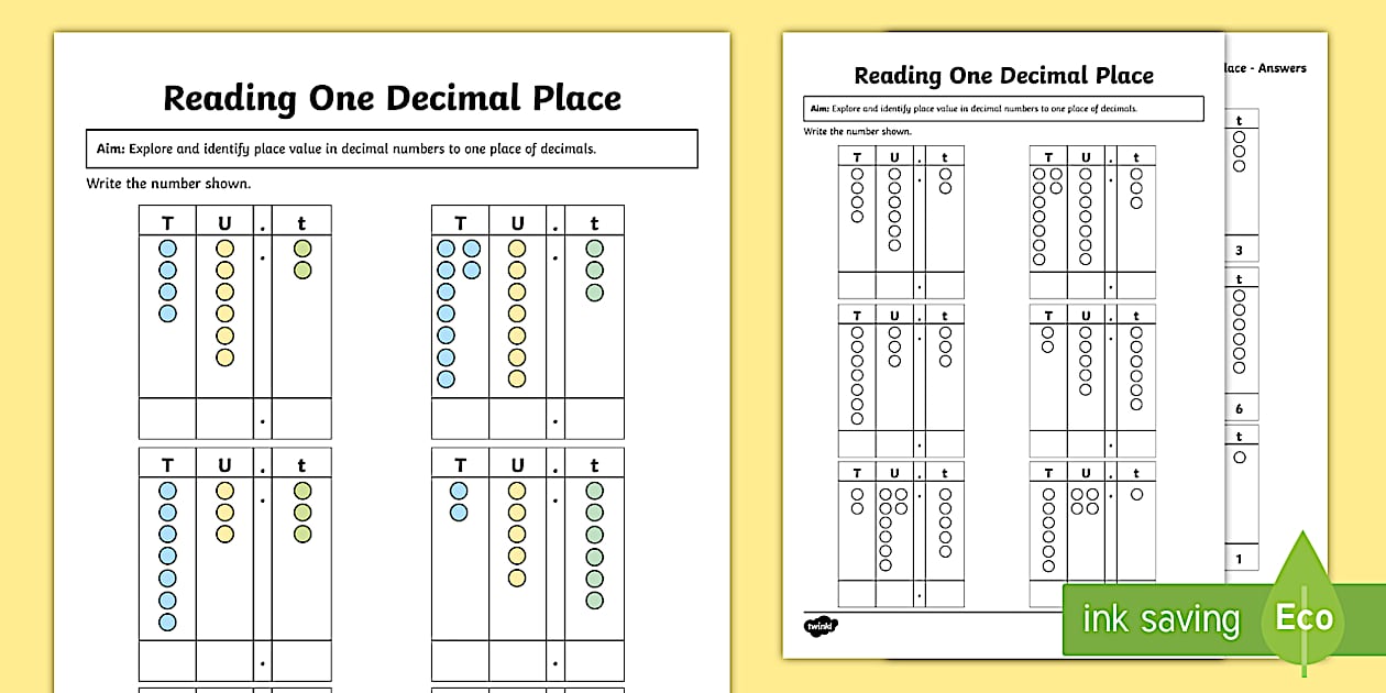 Reading One Decimal Place Worksheet (teacher made) - Twinkl