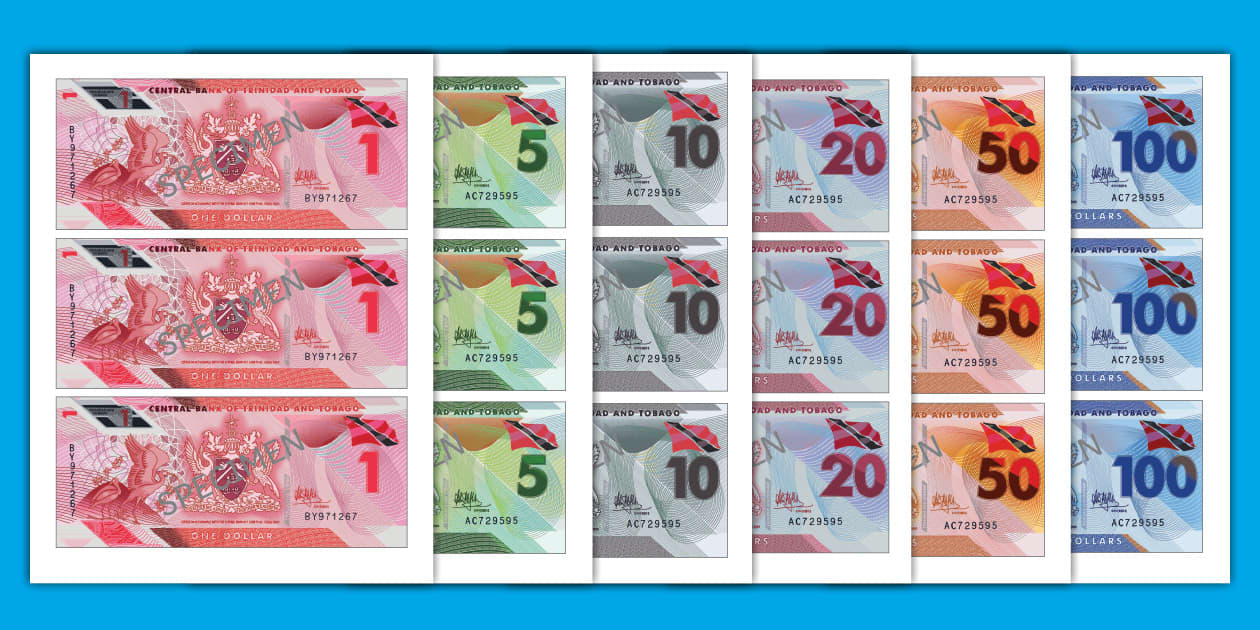 Trinidad and Tobago Banknotes and Coins Dramatic Play Cutouts