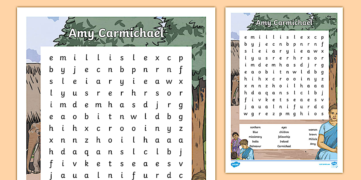 Amy Carmichael Word Search (teacher made) - Twinkl