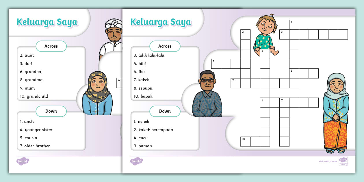 Indonesian Family Crossword for Kids (teacher made) - Twinkl