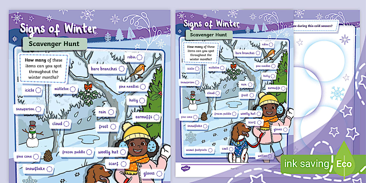 Signs of Winter Scavenger Hunt (Ages 5 - 7) (teacher made)