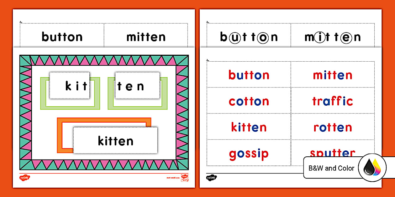 Two-Syllable Words (Double Consonants) Worksheet - Twinkl