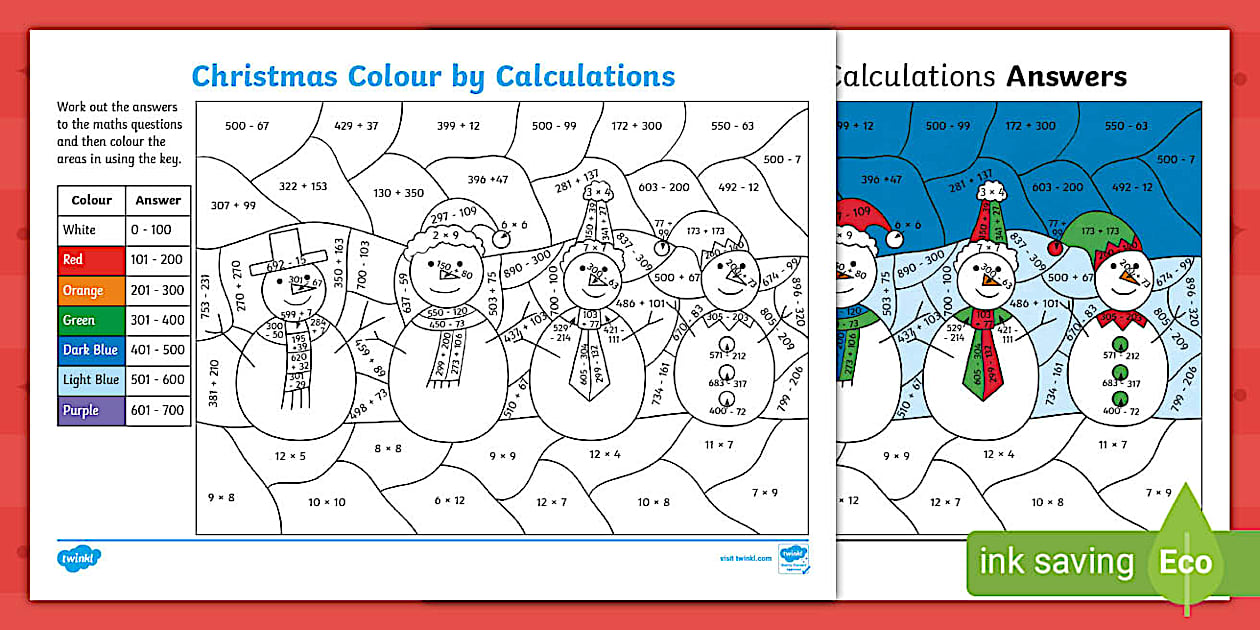 Christmas Colour by Calculations (Teacher-Made) - Twinkl