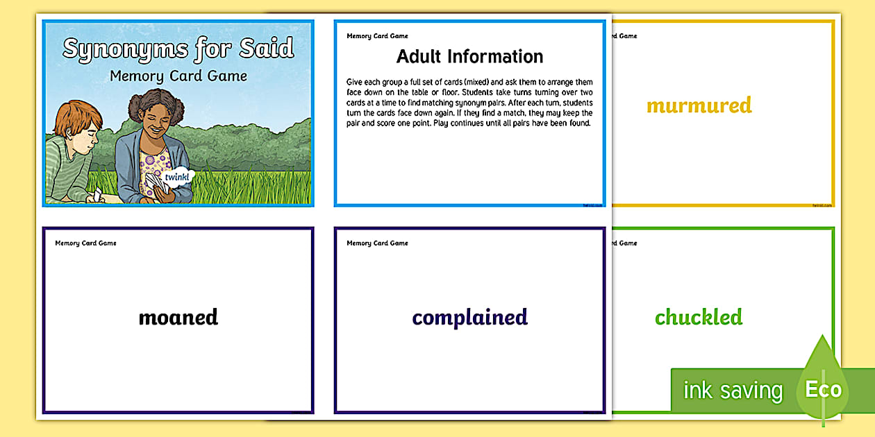 Synonyms for Said Memory Card Game (teacher made) - Twinkl