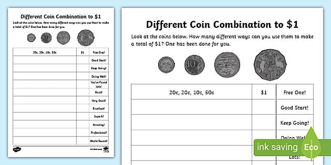 Editable Different Coin Combination to $1 Worksheet - Twinkl