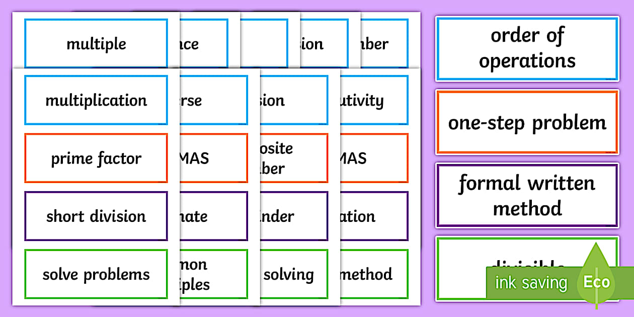 Cursive UKS2 Multiplication and Division Key Word Cards