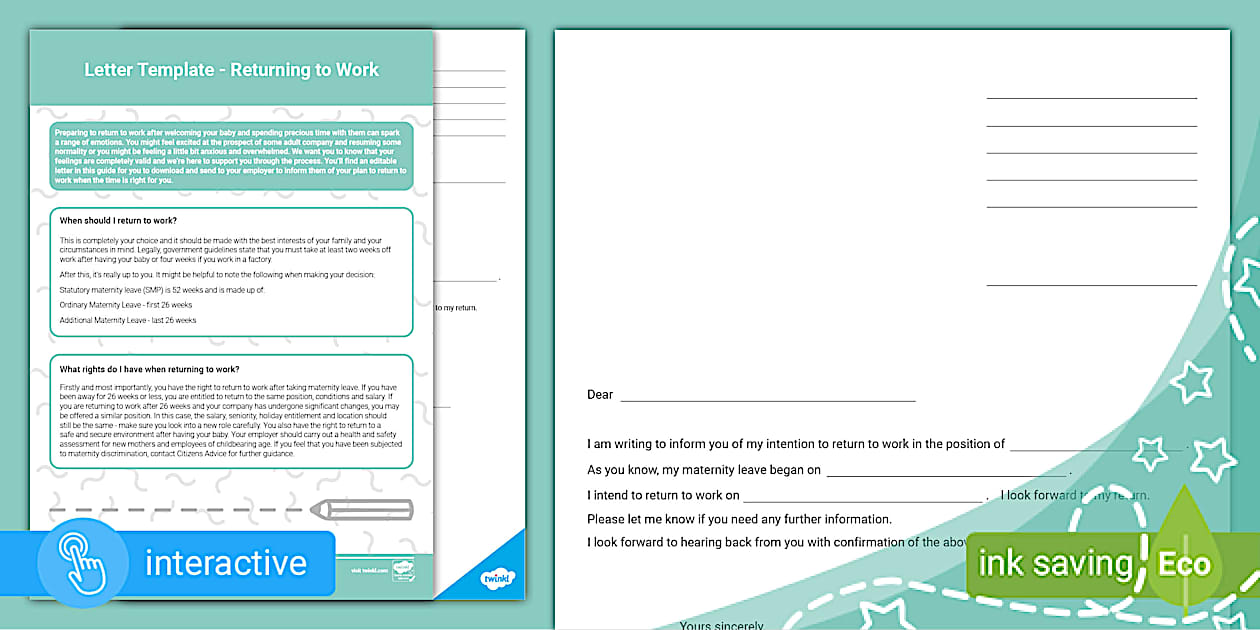 Returning to Work Letter Template (teacher made) - Twinkl