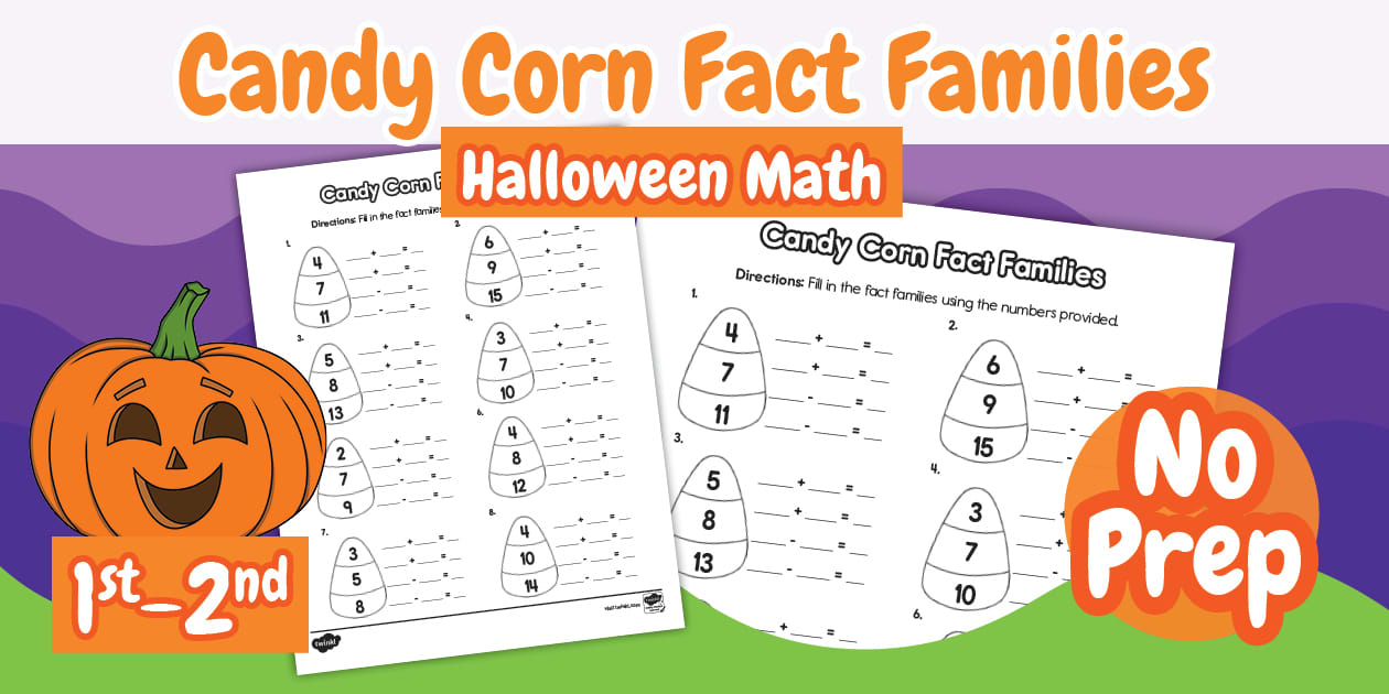 Candy Corn Fact Families Worksheet for 1st-2nd Grade