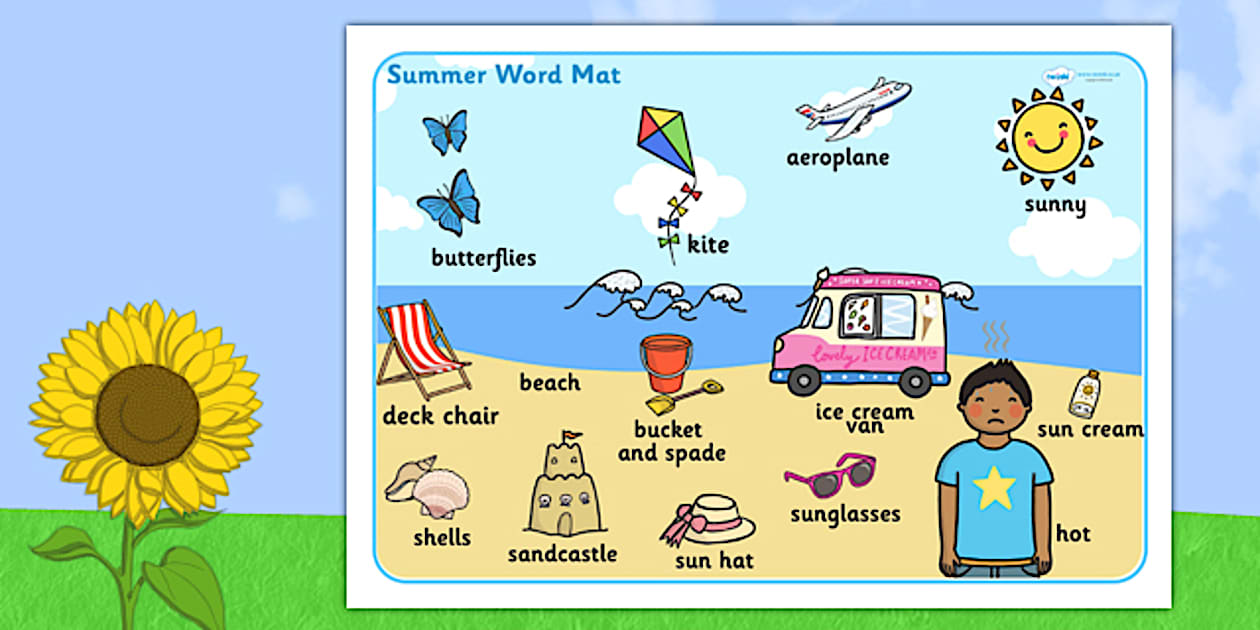 Summer Themed Scene Word Mat (teacher made) - Twinkl