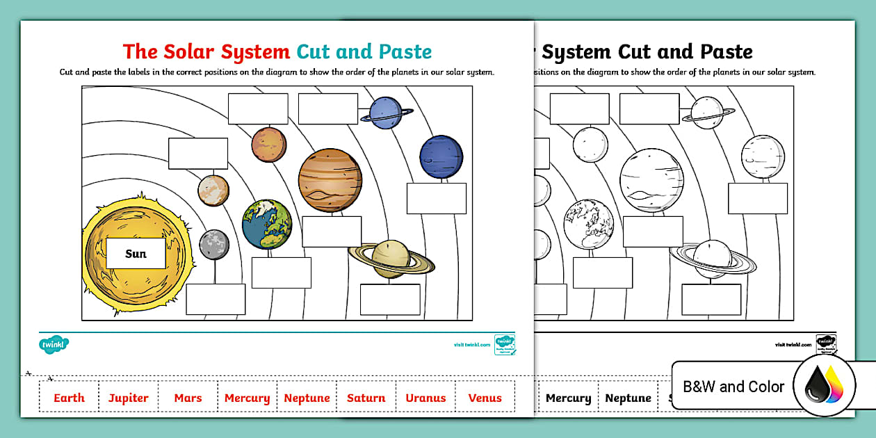 Solar System Cut and Paste Worksheet for 3rd-5th Grade