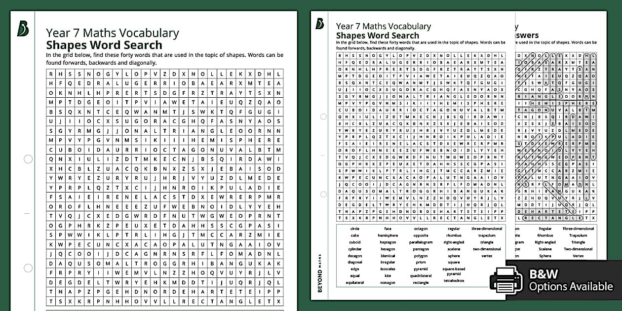 👉 Year 7 Maths Vocabulary – Shapes Word Search - Twinkl