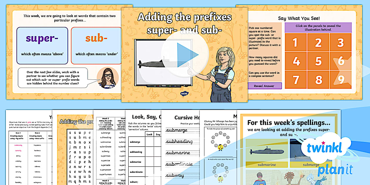 Super- Prefix & Sub Prefix Words Spelling Pack | Year 4 SpaG