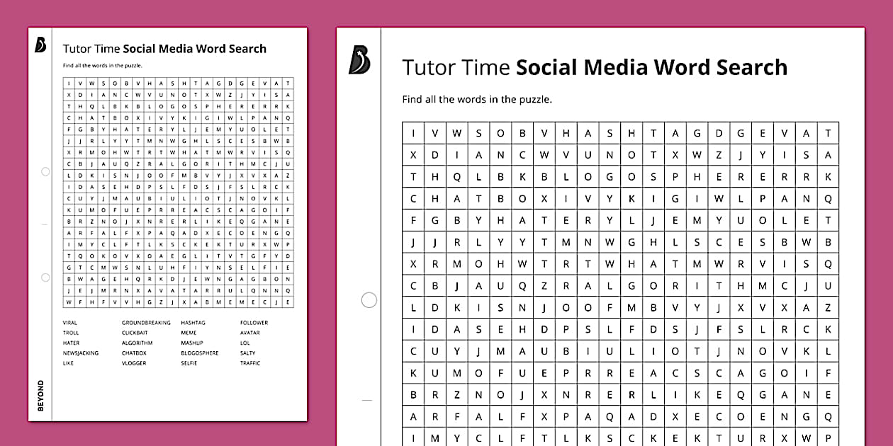Social Media Word Search | Beyond - Twinkl