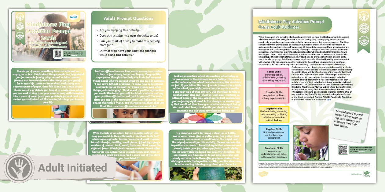 Mindfulness Play Activities Prompt Cards - Twinkl