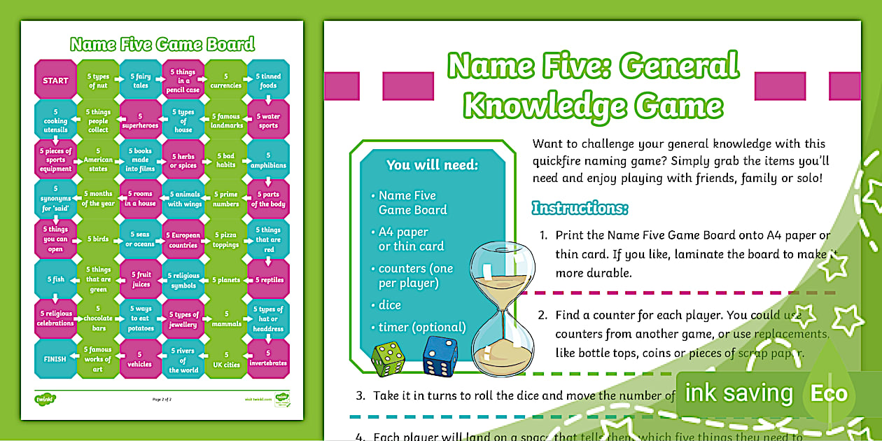 Name Five: General Knowledge Game - Twinkl