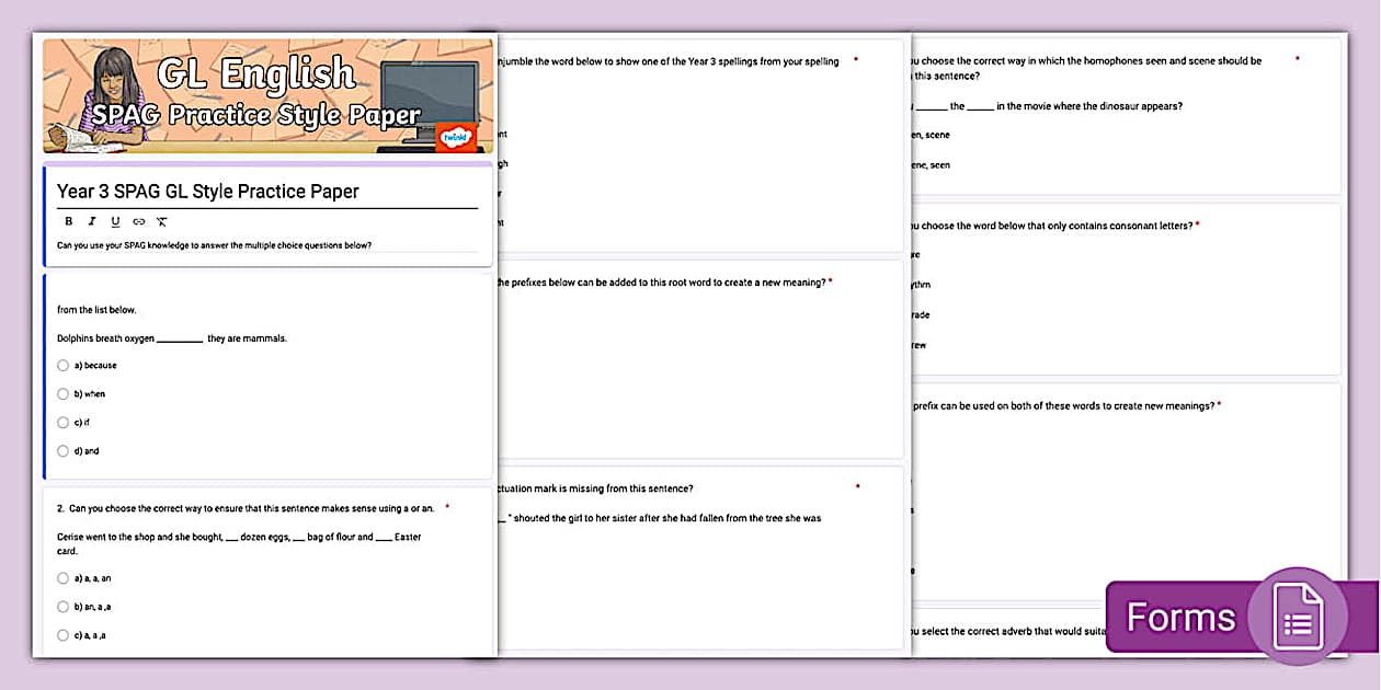 Year 3 SPAG GL Style Practice Paper (teacher made) - Twinkl
