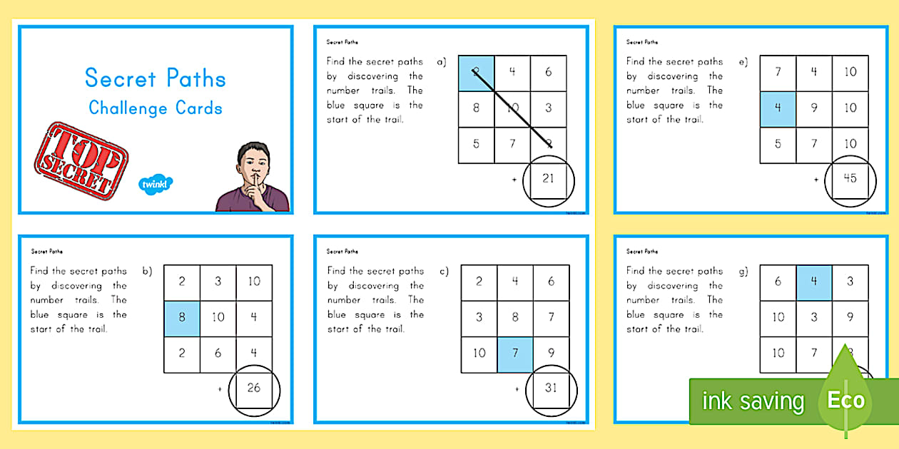 Secret Addition Number Paths Challenge Cards (teacher made)