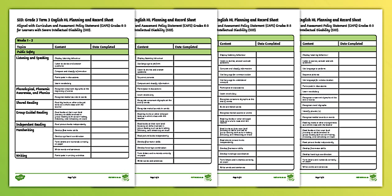 SID: Grade 3 Term 3 English HL Planning and Record Sheet