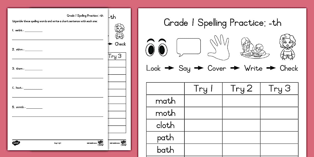 Grade 1 -th Phonics Spelling Practice Sheets - Twinkl