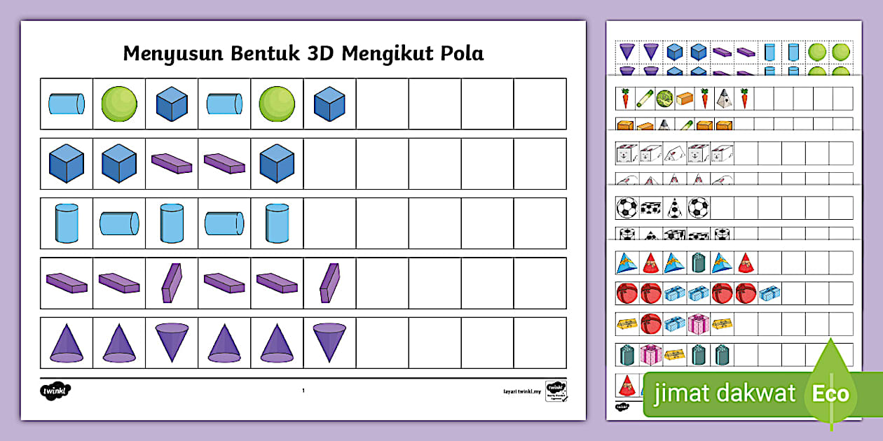 Menyusun Bentuk 3D Mengikut Pola Matematik Tahun 1 - Twinkl