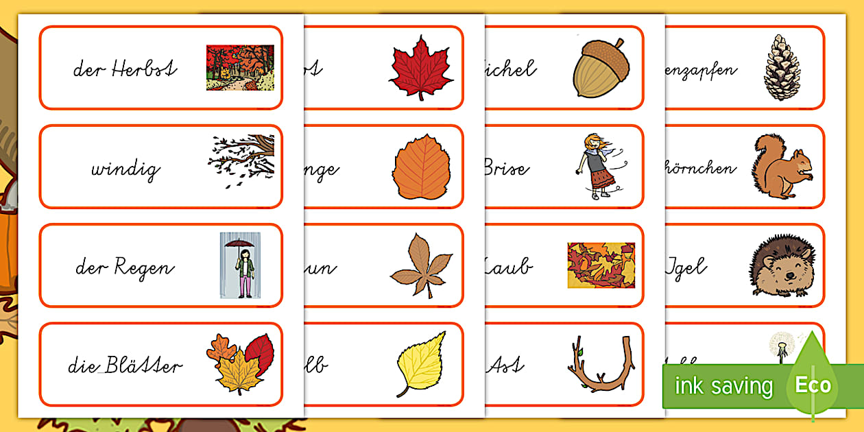 Herbst Wort- und Bildkarten (teacher made) - Twinkl