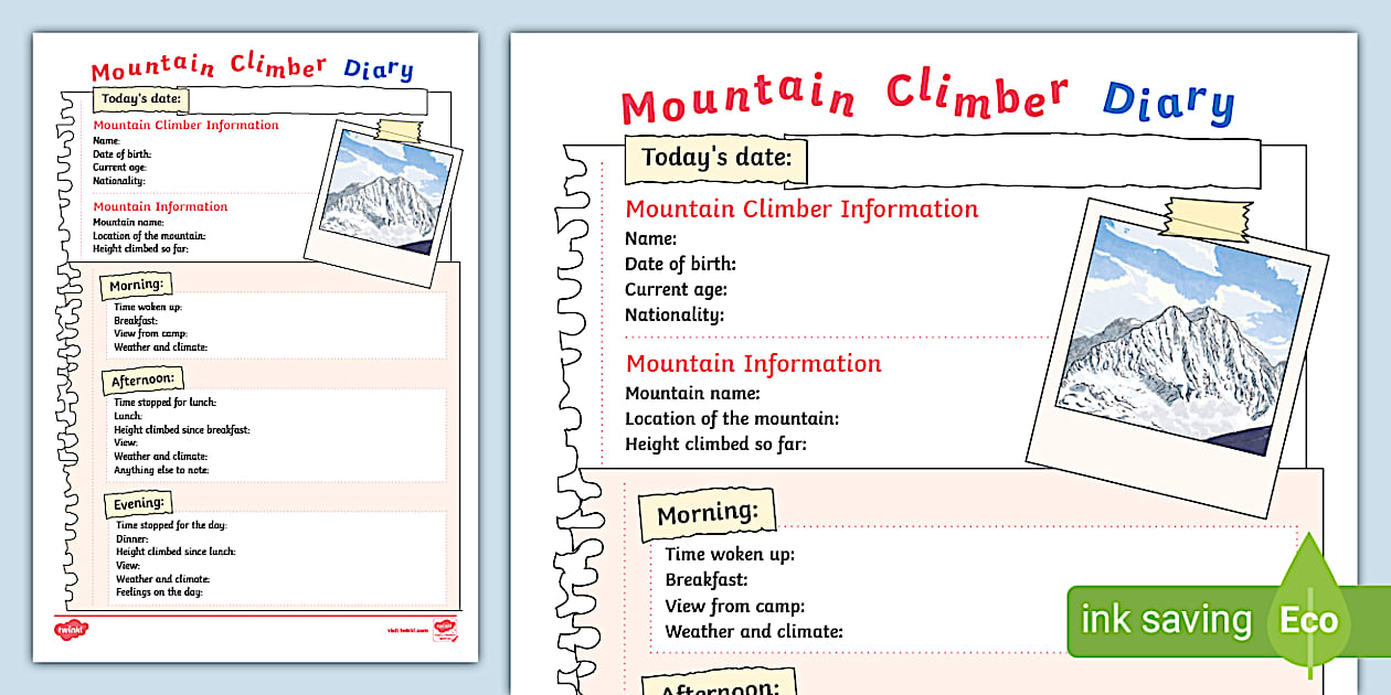 Diary of a Mountain Climber Writing Frame - KS2 - Twinkl