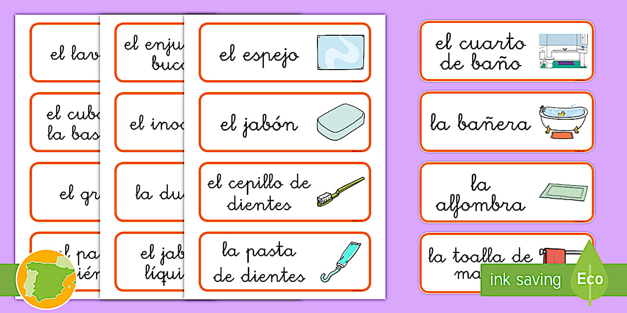 Tarjetas de vocabulario: El baño - Twinkl