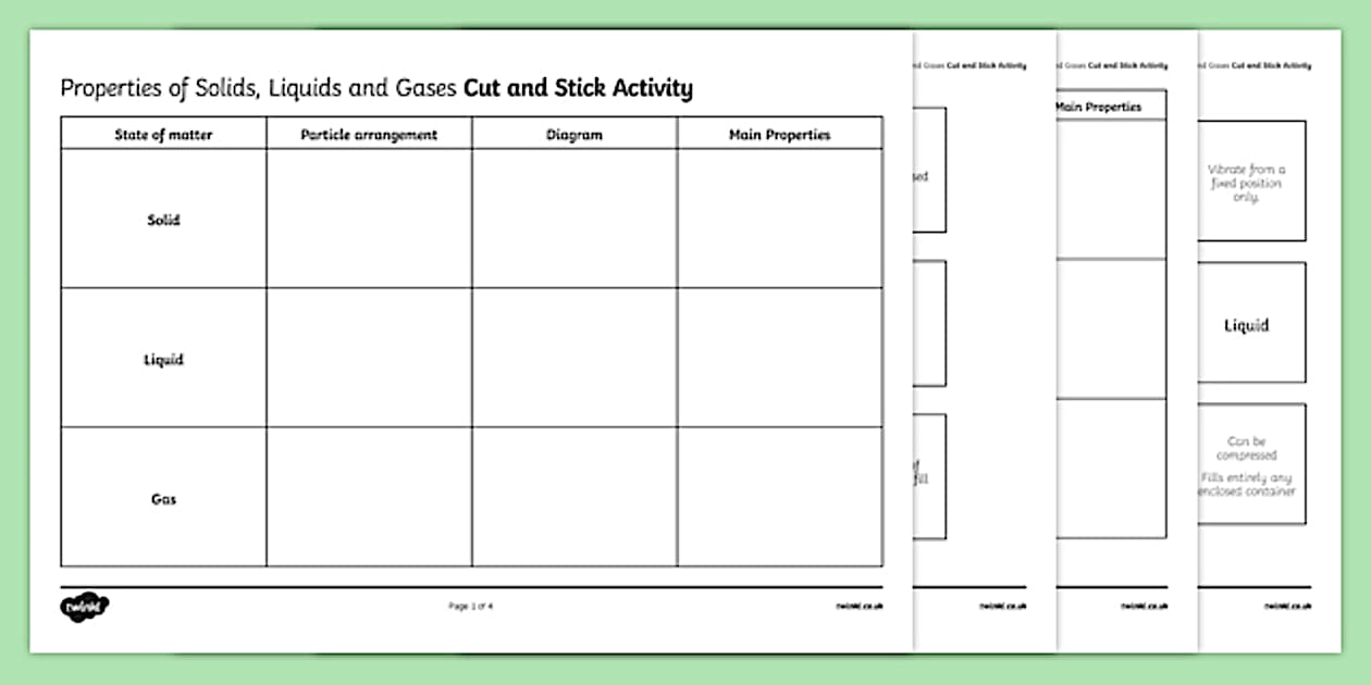KS3 Properties of Solid, Liquid and Gas Worksheet | Beyond