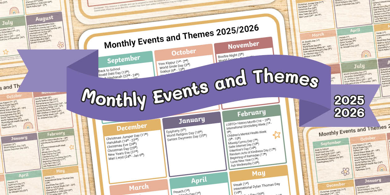 Monthly Events and Themes Planner 2025-2026: Muted Rainbow