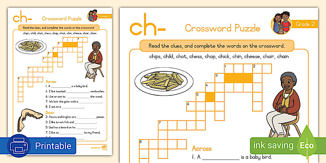 Grade 2 Phonics Crossword Puzzle ch- (teacher made) - Twinkl