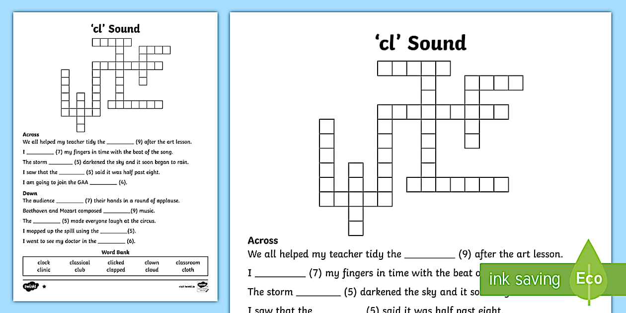 'cl' Sound Differentiated Crossword (Teacher-Made) - Twinkl