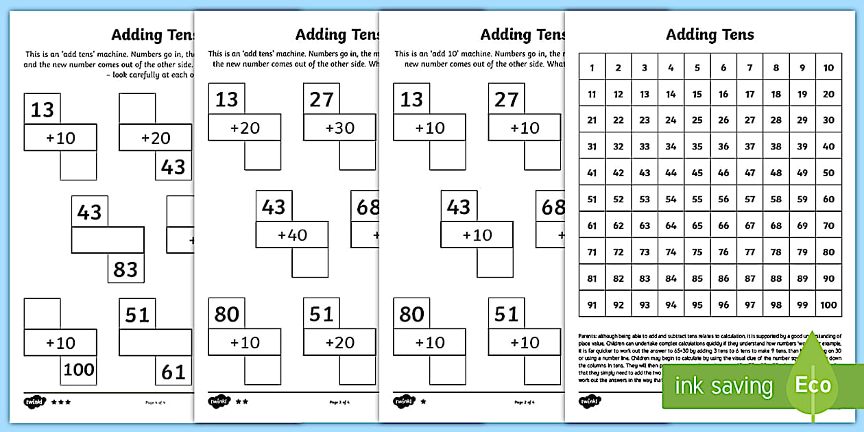 Editable Adding Tens Worksheets (teacher made) - Twinkl