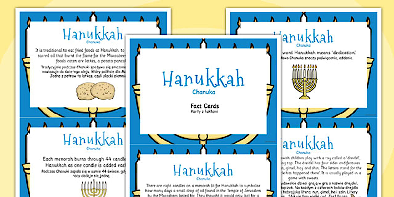 Hanukkah Display Fact Cards Polish Translation - Twinkl