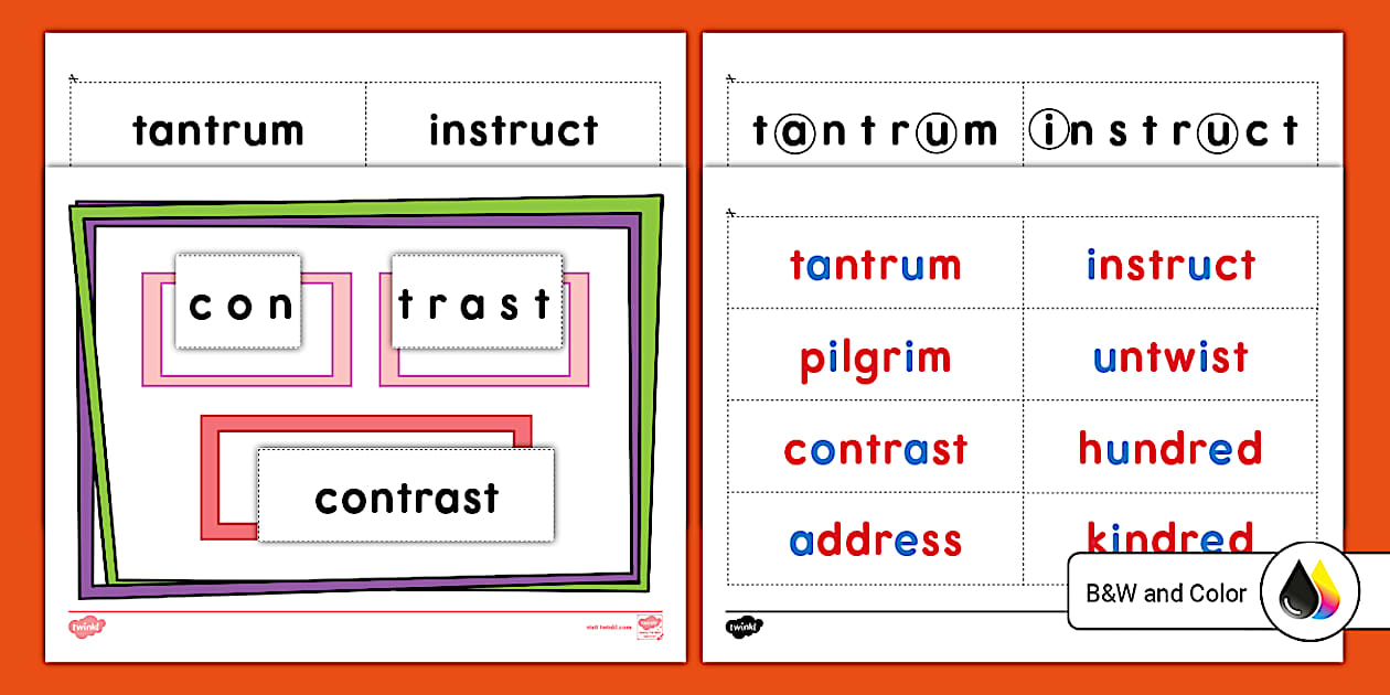Two-Syllable Words (Middle Blends) Closed Syllable Worksheet