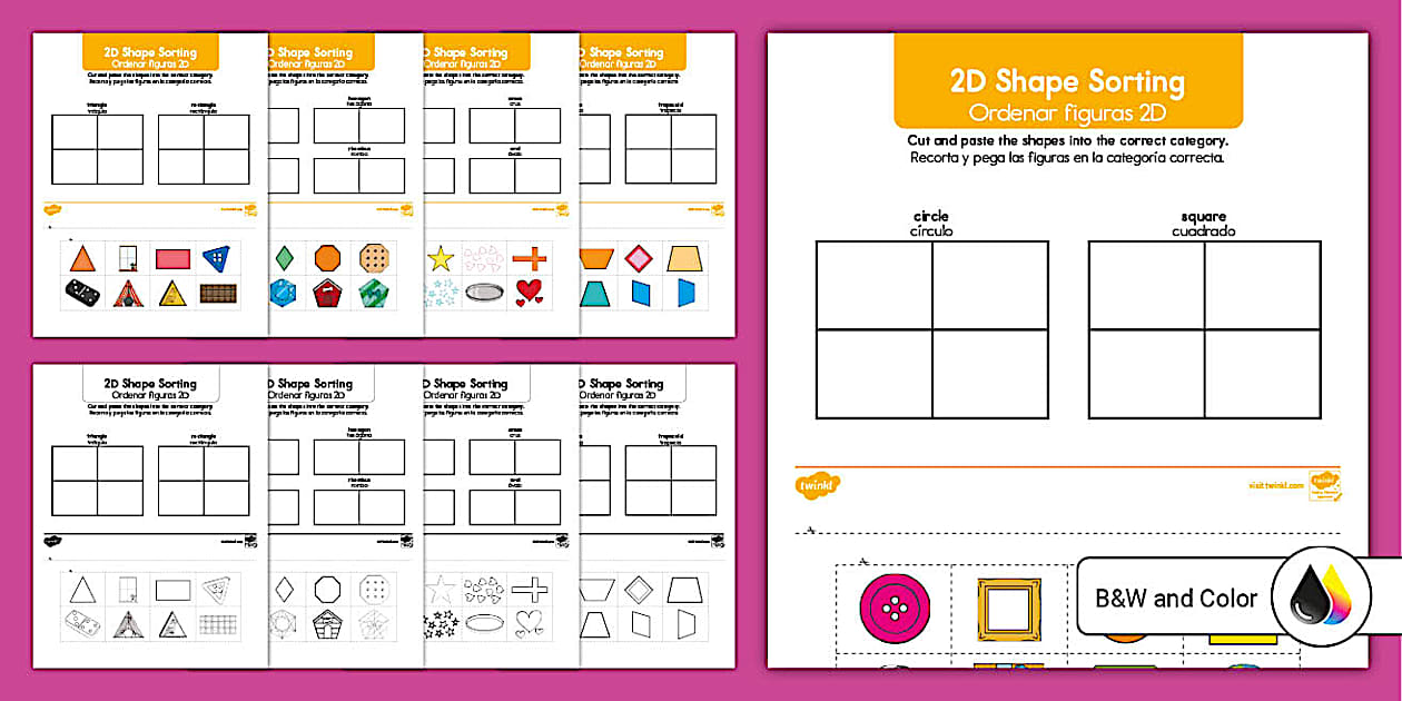 2D Shape Sorting Activity English/Spanish (teacher made)