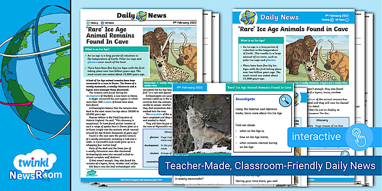 Daily NewsRoom Pack: Ice Age Animals Found News Activity KS2