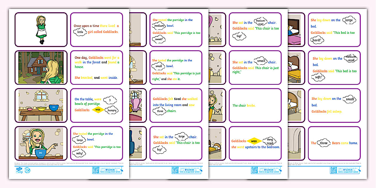 Goldilocks and the Three Bears Colourful Semantics Cards.