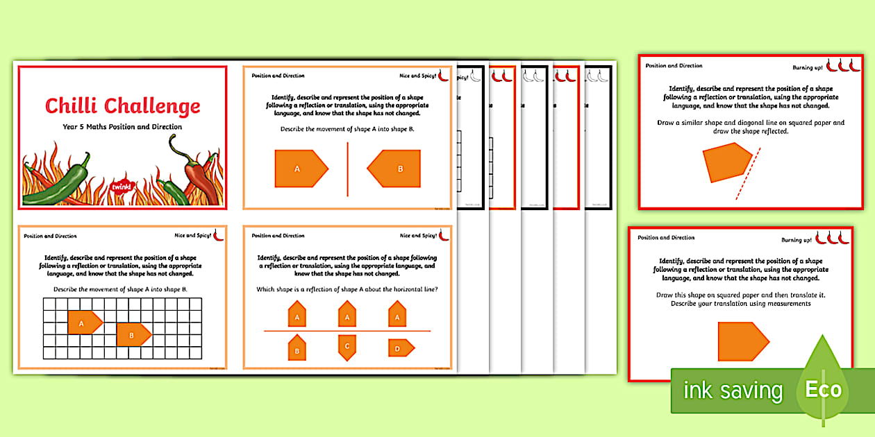 Year 5 Maths Position and Direction Chilli Challenge Cards