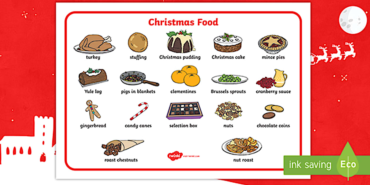 Christmas Food Word Mat (teacher made) - Twinkl