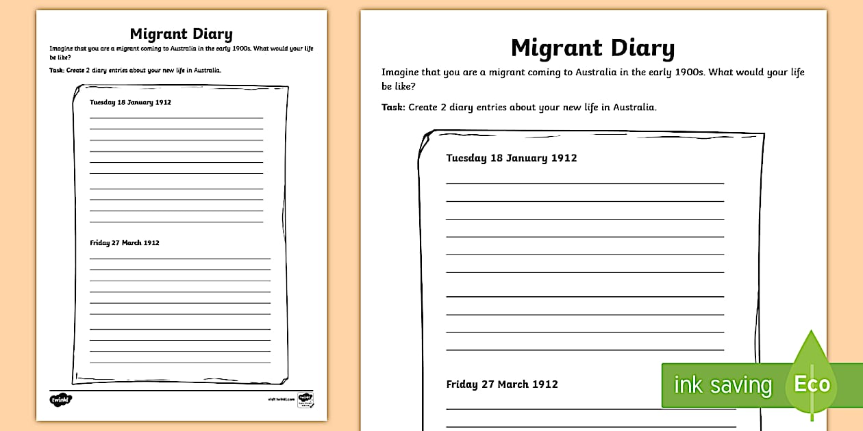 Migrant Diary Worksheet / Worksheet (teacher made) - Twinkl