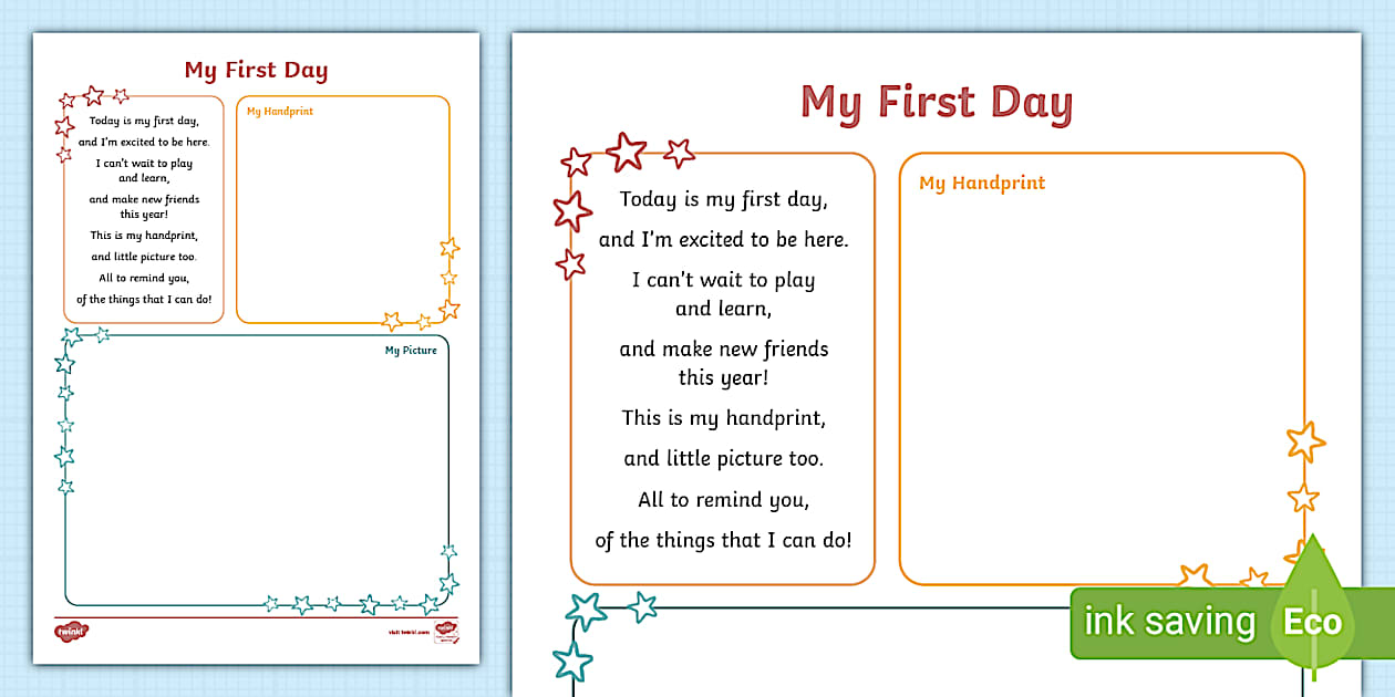 My First Day Handprint Activity | Twinkl (teacher made)