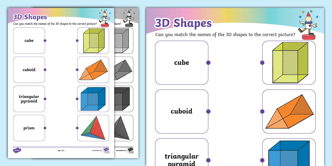 3D Shapes Matching Worksheet - Twinkl Maths (teacher made)