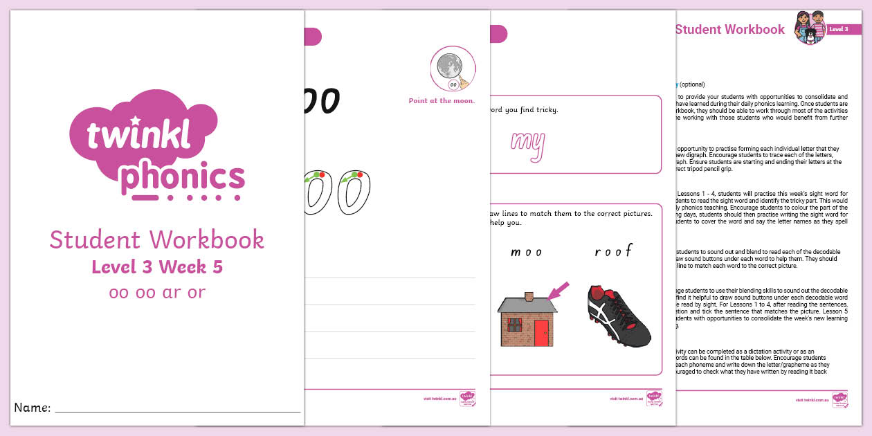 'oo, oo, ar, or' Level 3 Week 5 Phonics Workbook