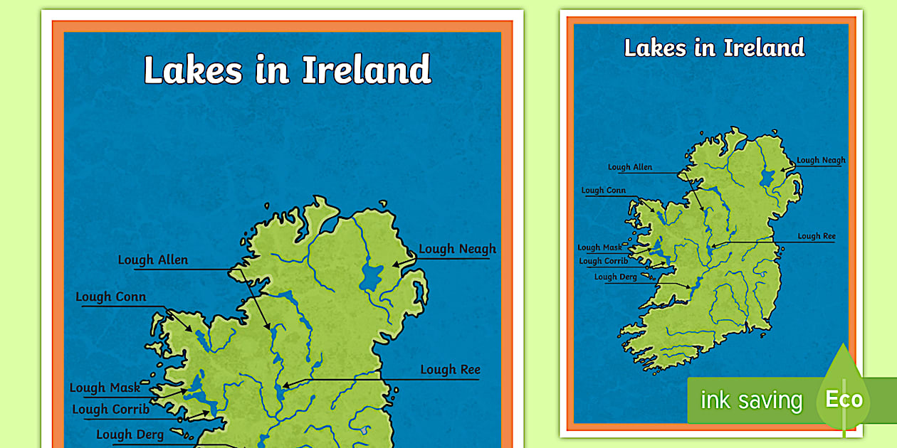 Map of Lakes in Ireland Display Poster | Twinkl Resources